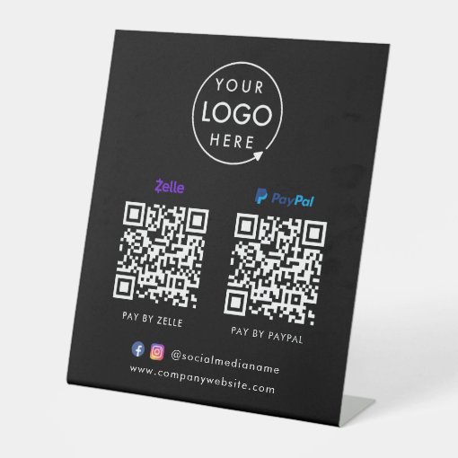 QR Code Payment | Zelle Paypal Scan to Pay Black Pedestal Sign | Zazzle