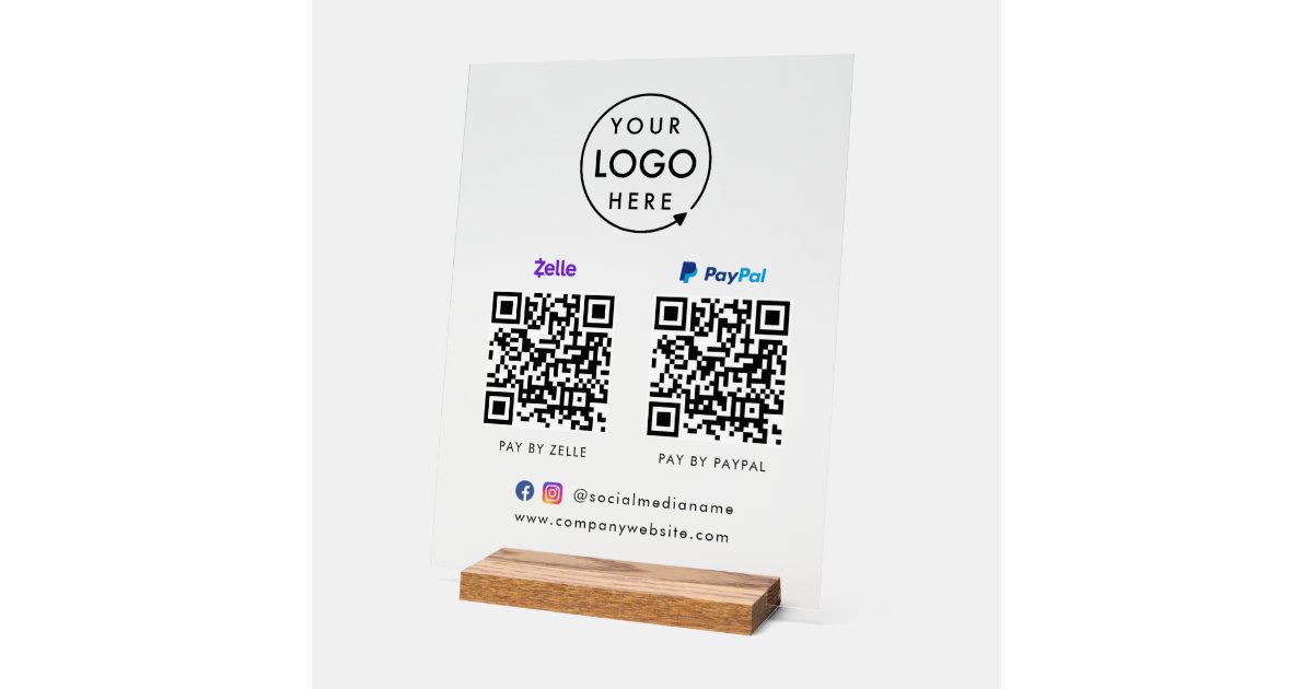 QR Code Payment | Zelle Paypal Scan to Pay Logo Acrylic Sign | Zazzle
