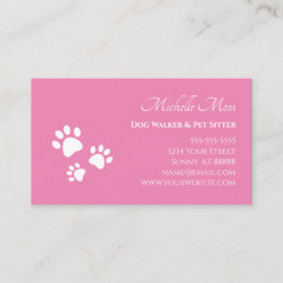 QR code Pet Sitter Paw Prints Pink Business Card | Zazzle