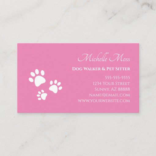 QR code Pet Sitter Paw Prints Pink Business Card | Zazzle