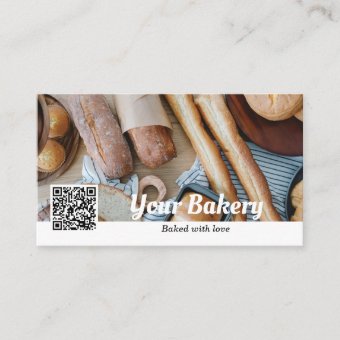 QR code photo bakery business card with Logo | Zazzle