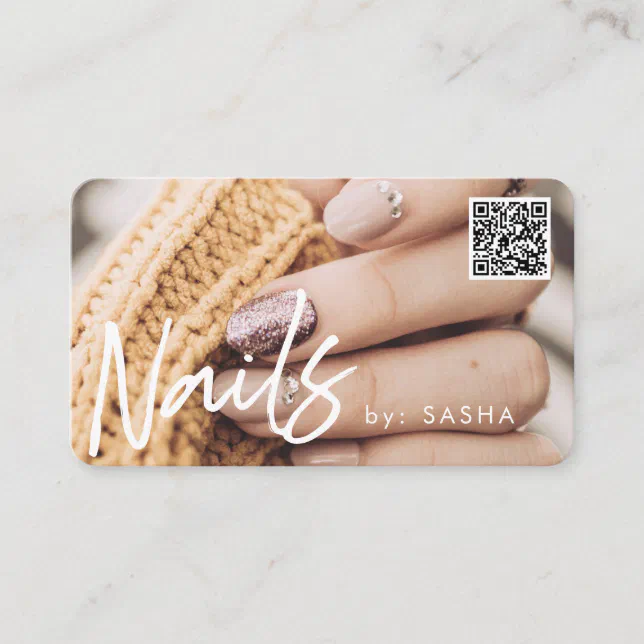 QR code photo business card for nails | Zazzle