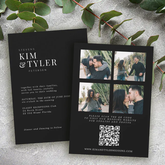 QR CODE photo collage modern typography wedding Invitation | Zazzle