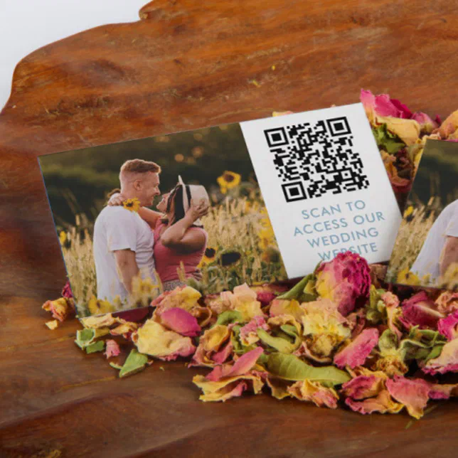 QR Code & Photo Dove Blue Wedding Website Details Enclosure Card | Zazzle