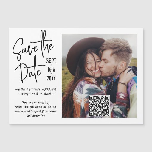 QR Code & Photo Handwritten Wedding Save the Date Magnetic Invitation ...