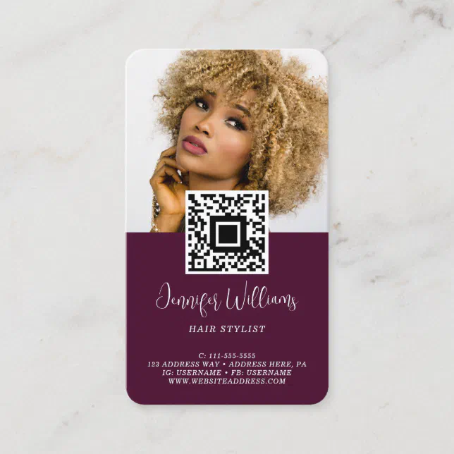 QR Code Photo Logo Burgundy Loyalty Business Card | Zazzle