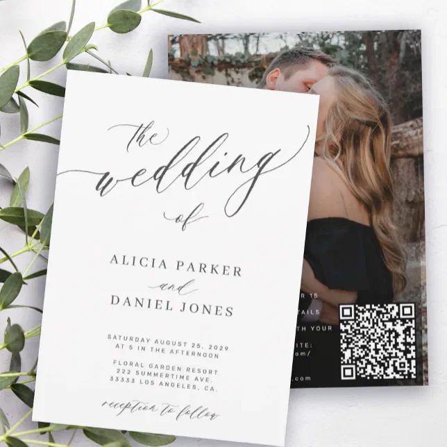 QR code photo modern simple elegant wedding Invitation | Zazzle