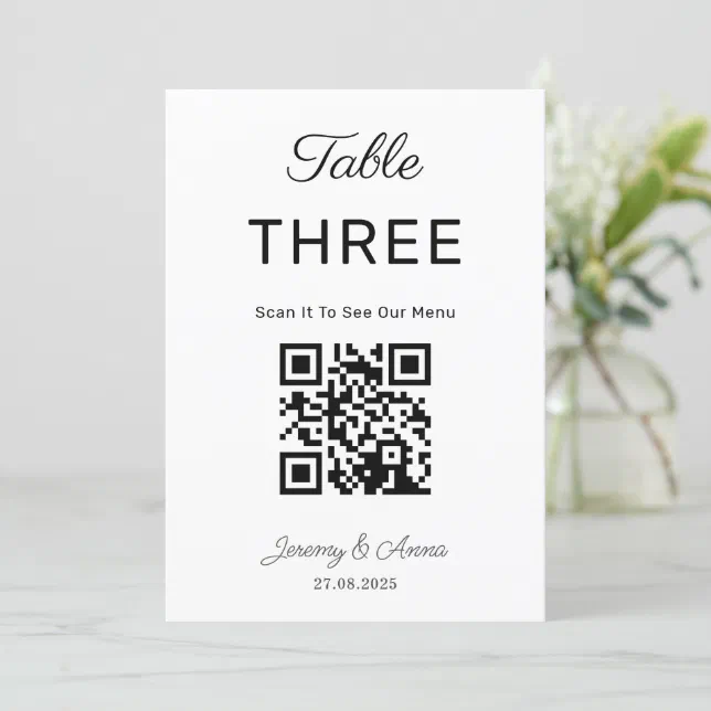 QR Code & Photo Wedding Menu Table Number Card | Zazzle