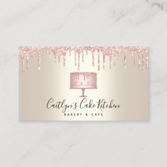QR Code Pink Cake Bakery Dessert Glitter Drip Gold Business Card | Zazzle