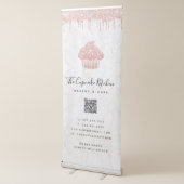 QR Code Pink Cupcake Glitter Bakery Café Marble Retractable Banner | Zazzle