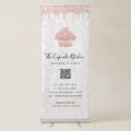 QR Code Pink Cupcake Glitter Bakery Café Marble Retractable Banner | Zazzle