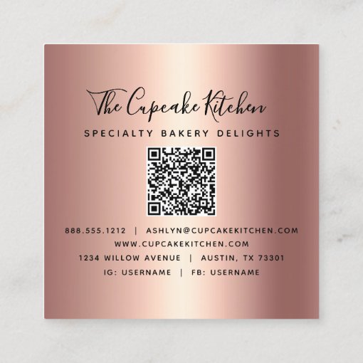 QR Code Pink Cupcake Glitter Drips Bakery Black Square Business Card ...