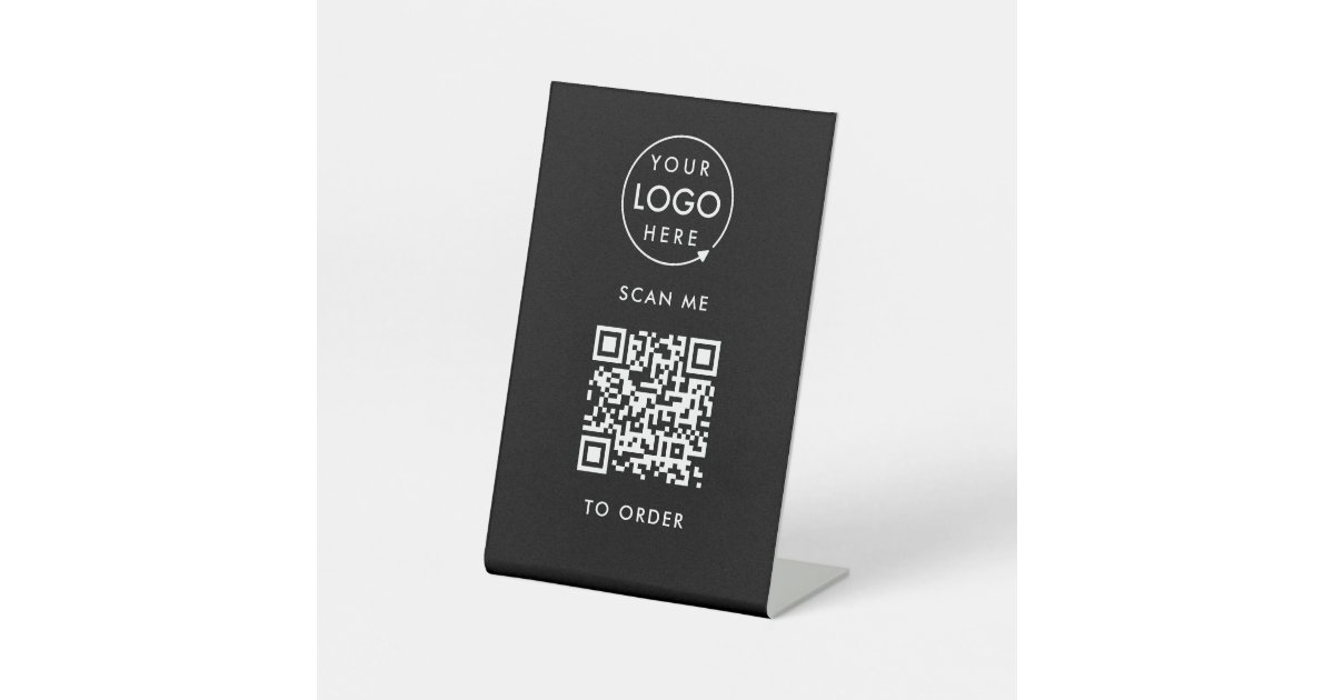 QR Code Place Order | Black Business Logo Pedestal Sign | Zazzle