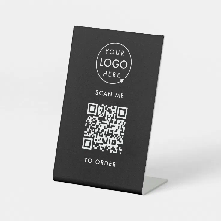 QR Code Place Order | Black Business Logo Pedestal Sign | Zazzle