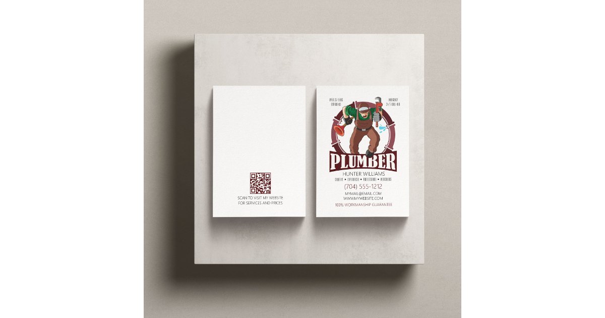 QR Code Plumber Contractor Tools Plumbing Vertical Business Card | Zazzle