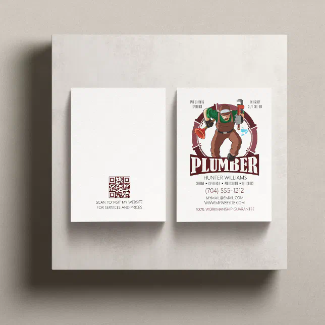 QR Code Plumber Contractor Tools Plumbing Vertical Business Card | Zazzle