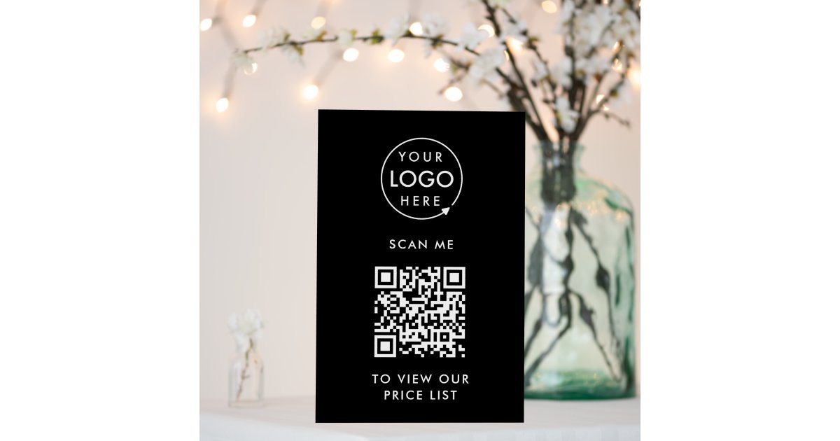 QR Code Price List Black Business Logo Contactless Foam Board | Zazzle