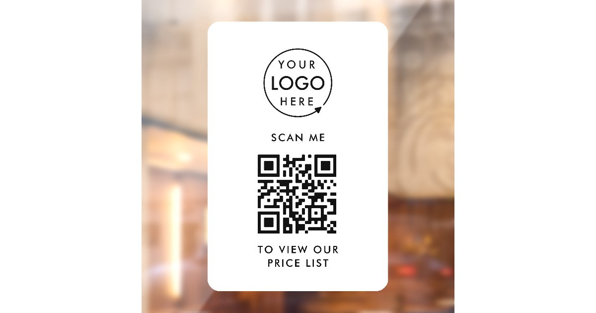 QR Code Price List | Business Logo Contactless Window Cling | Zazzle