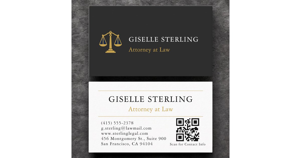 QR Code Professional Attorney Law Firm Black Gold Business Card | Zazzle