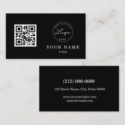 QR Code Professional Black Classic Logo Custom Business Card | Zazzle