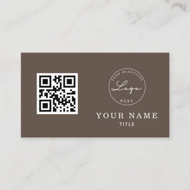 QR Code Professional Brown Classic Logo Custom Business Card | Zazzle