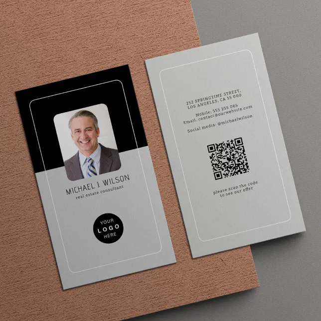 QR code professional custom photo logo portrait Business Card | Zazzle