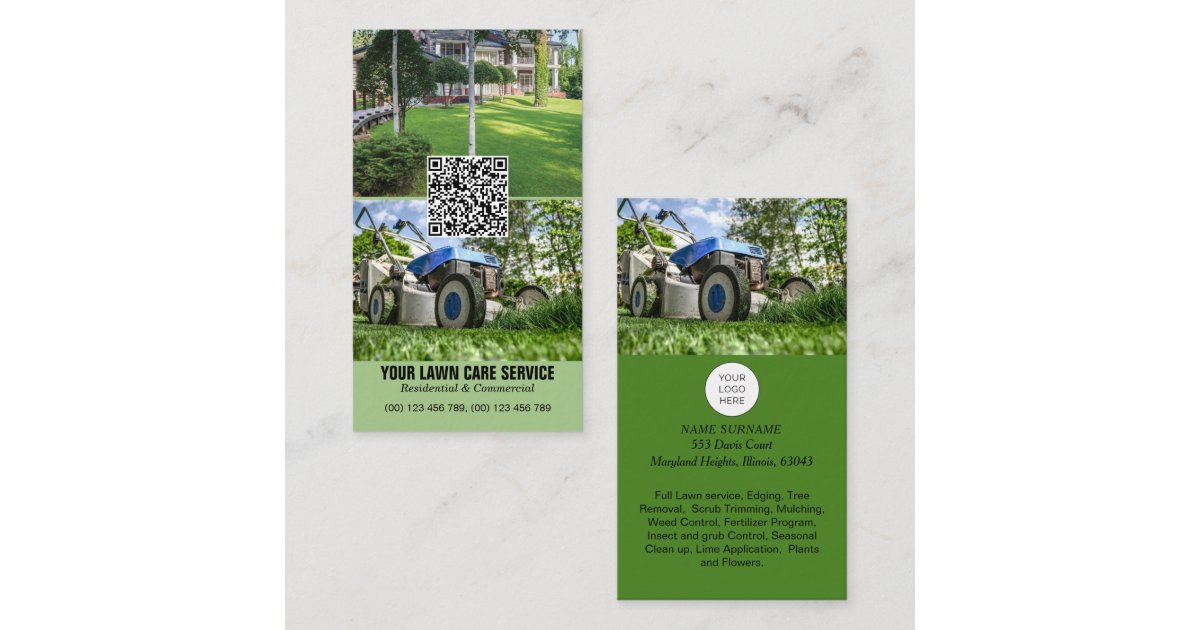 QR code professional lawncare Business Card | Zazzle