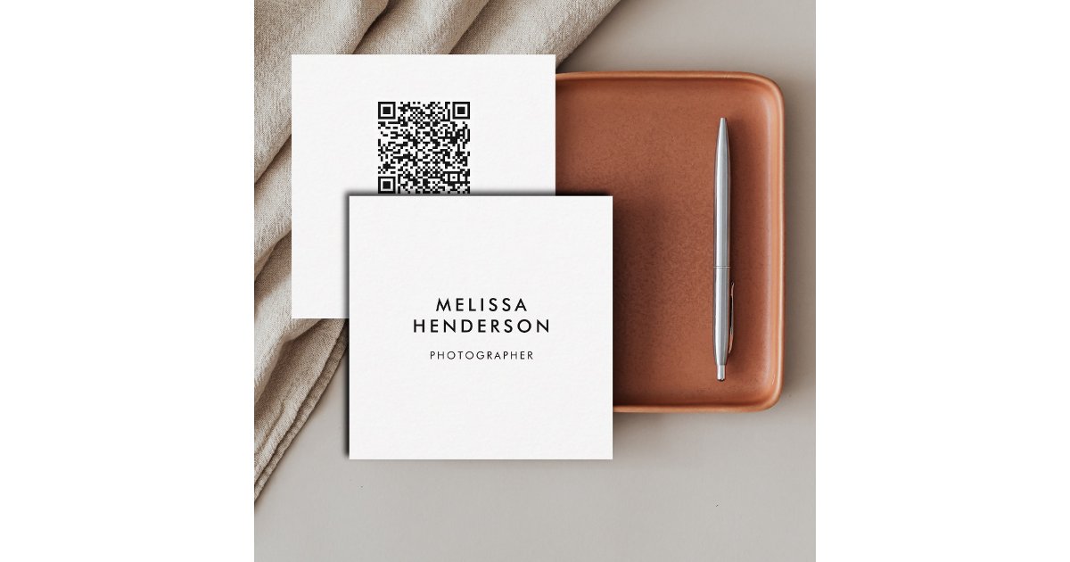 QR Code Professional Minimal White Square Business Card | Zazzle