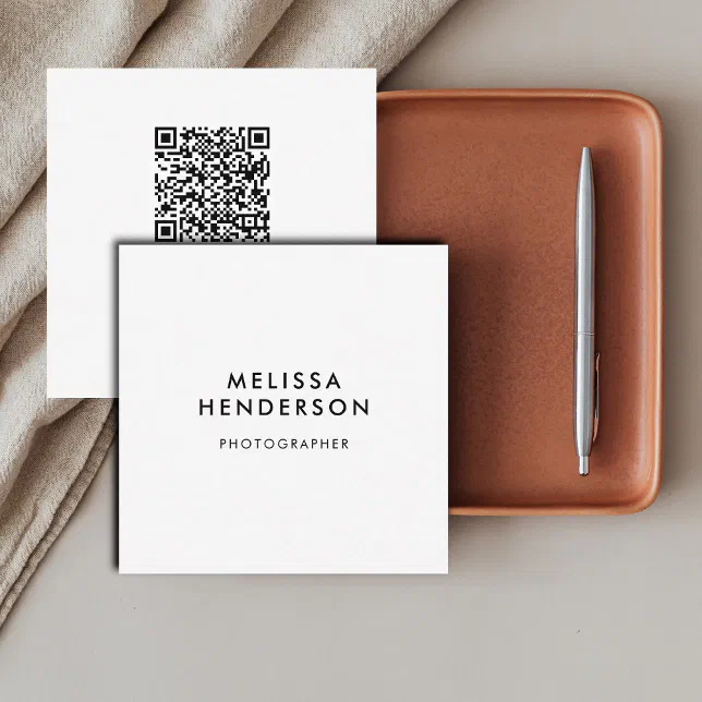 QR Code Professional Minimal White Square Business Card | Zazzle