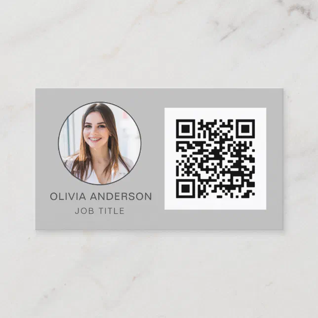 QR Code Professional Photo Silver Grey Business Card | Zazzle
