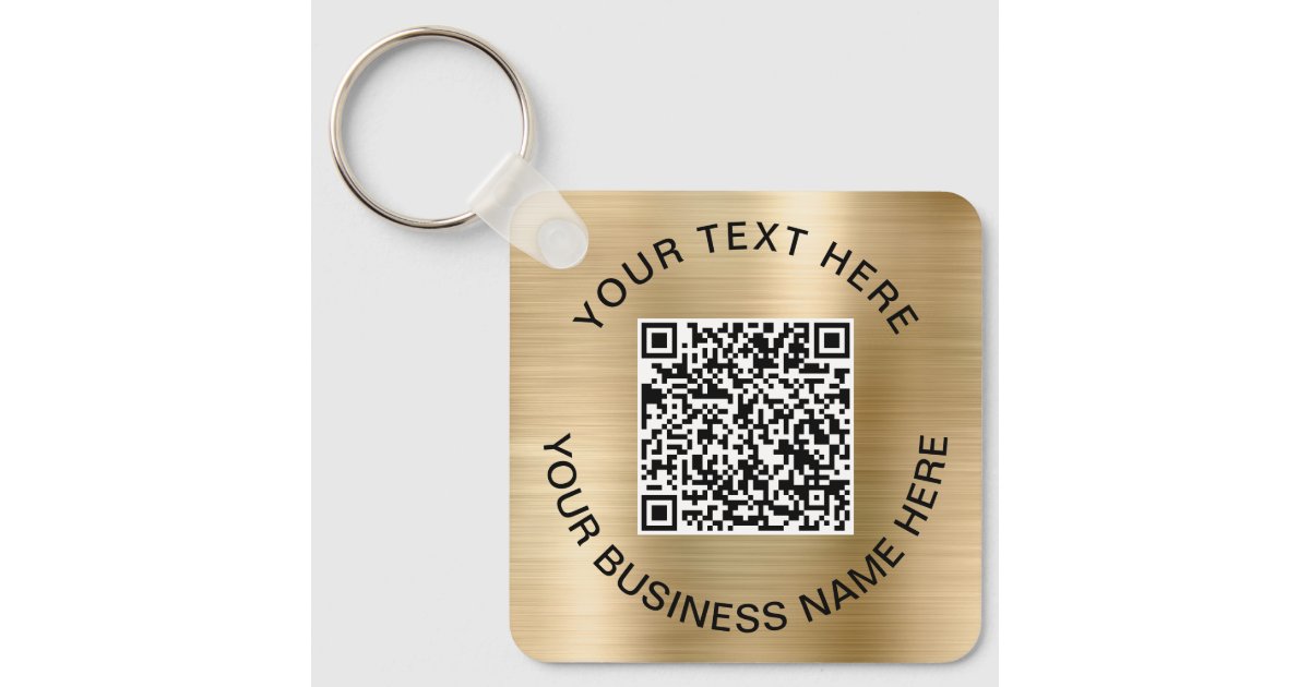QR Code Promotional Gold Keychain | Zazzle