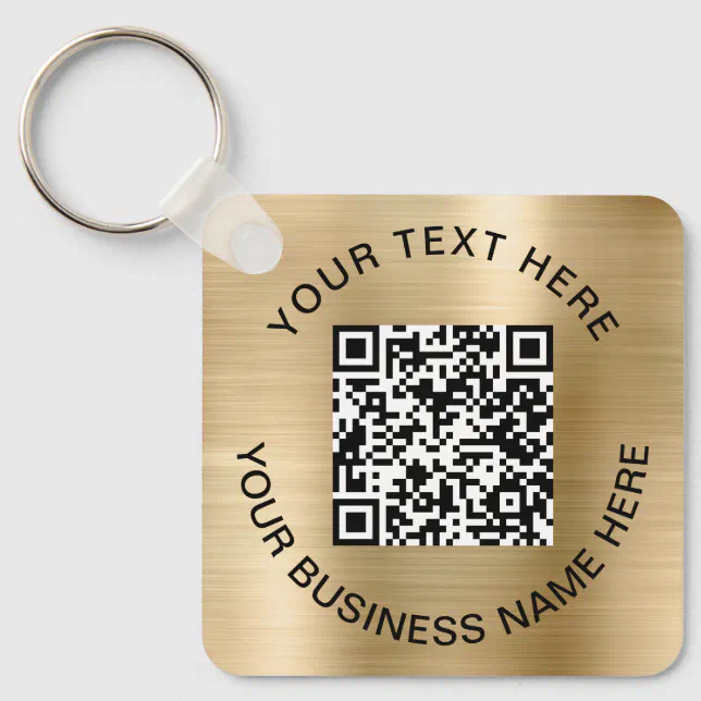 QR Code Promotional Gold Keychain | Zazzle