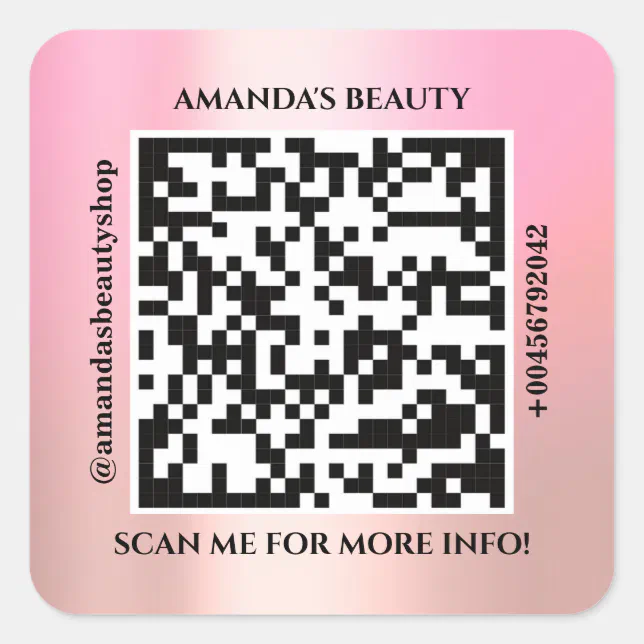 QR Code Promotional Name Web Pink Rose Square Sticker | Zazzle