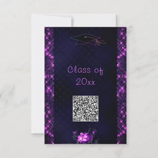 QR Code Purple Black Graduation Party Invitation | Zazzle