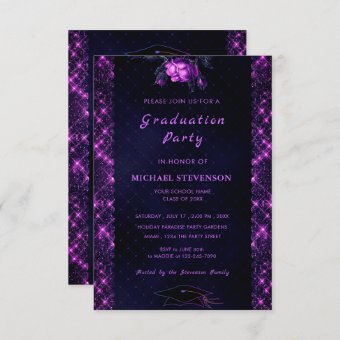 QR Code Purple Black Graduation Party Invitation | Zazzle