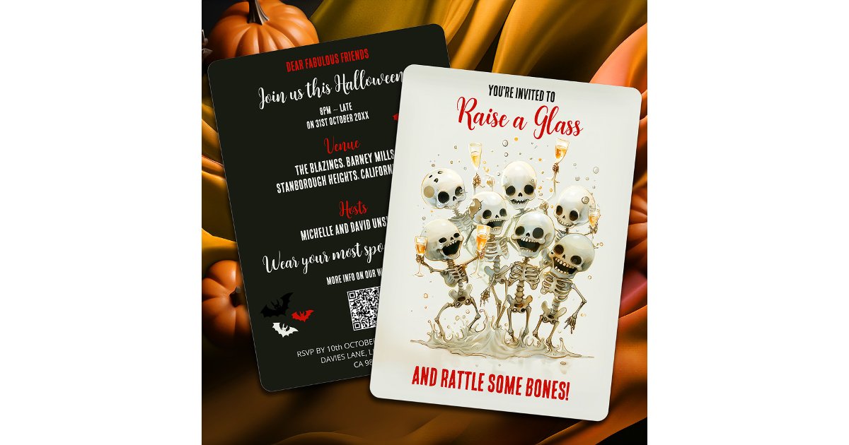 QR Code Rattle Some Bones! Halloween Invitation | Zazzle