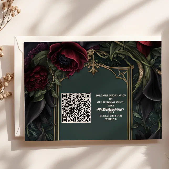 QR Code Red Roses Gothic Halloween Wedding Enclosure Card | Zazzle