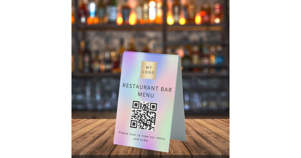 QR code restaurant cafe bar scan menu holographic Table Tent | Zazzle