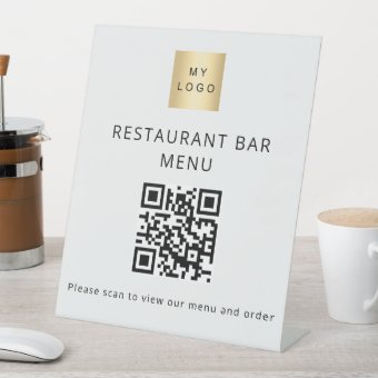 QR code restaurant cafe bar scan menu logo Pedestal Sign | Zazzle