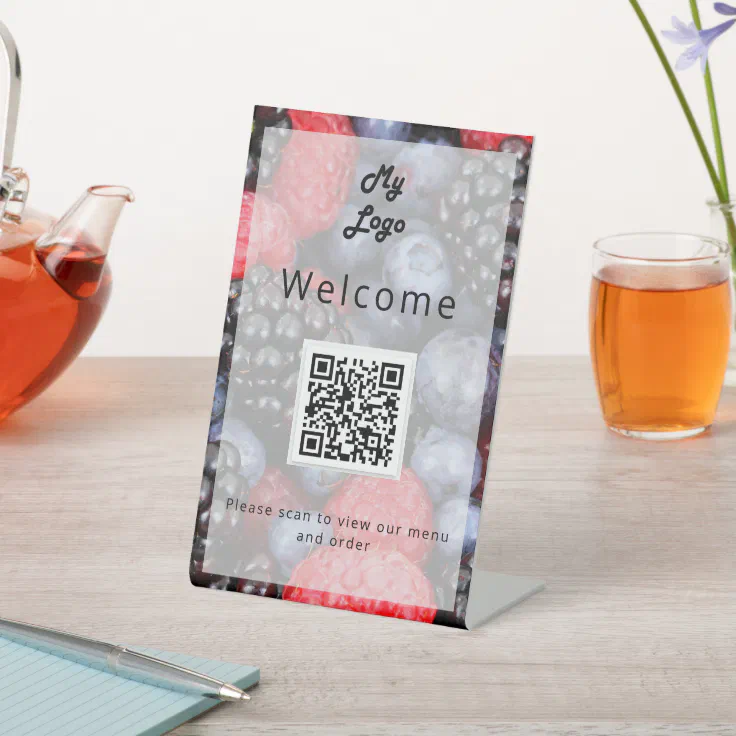QR code restaurant diner food menu Pedestal Sign | Zazzle