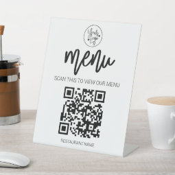 QR Code Restaurant Menu Business Logo Professional Pedestal Sign | Zazzle