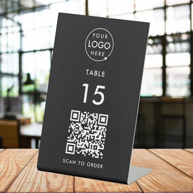 QR Code Restaurant | Table Number Scan Order Black Pedestal Sign | Zazzle