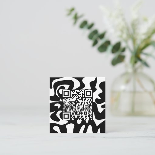 QR Code Retro Groovy Black White Squiggles Hello Square Business Card ...