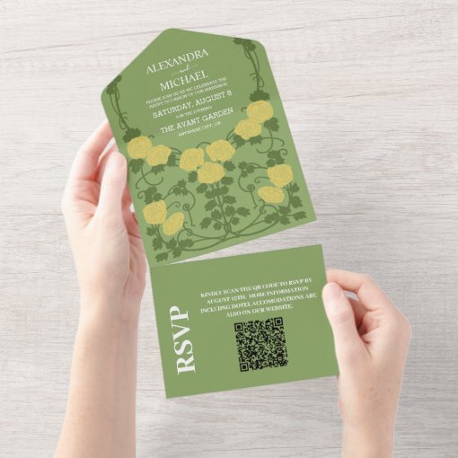 QR Code Romantic Art Nouveau Wedding All In One Invitation | Zazzle