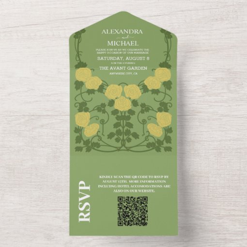 QR Code Romantic Art Nouveau Wedding All In One Invitation | Zazzle