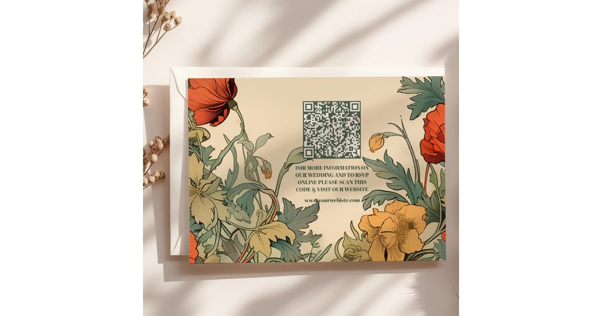 QR Code Romantic Art Nouveau Wedding Enclosure Card | Zazzle