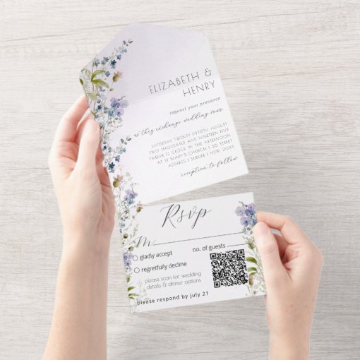 QR Code Romantic Wildflower All In One Invitation | Zazzle
