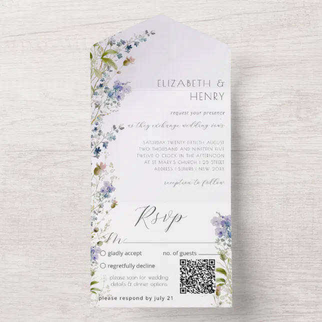 QR Code Romantic Wildflower All In One Invitation | Zazzle