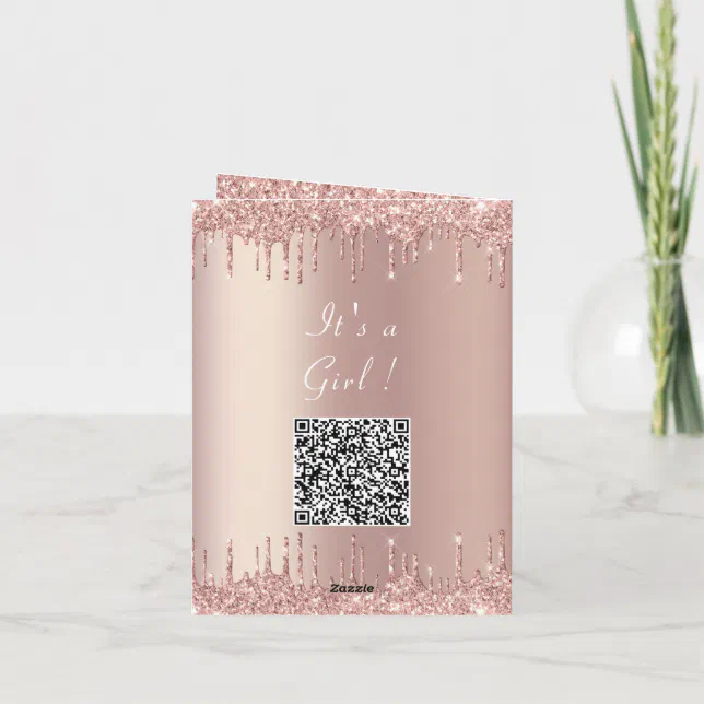 QR Code Rose Blush Baby Girl Shower Invitation | Zazzle
