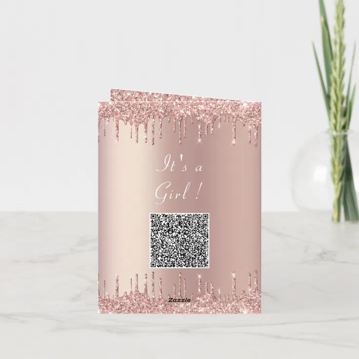 QR Code Rose Blush Baby Girl Shower Invitation | Zazzle